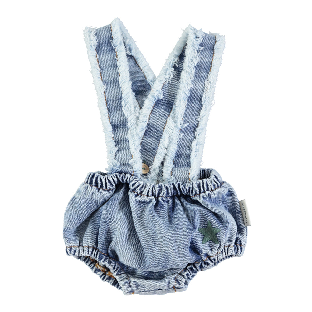 PIUPIUCHICK WASHED LIGHT BLUE DENIM BABY BLOOMERS WITH STRAPS – BellaKidsNY