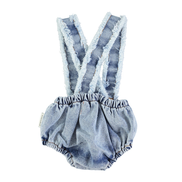 PIUPIUCHICK WASHED LIGHT BLUE DENIM BABY BLOOMERS WITH STRAPS – BellaKidsNY